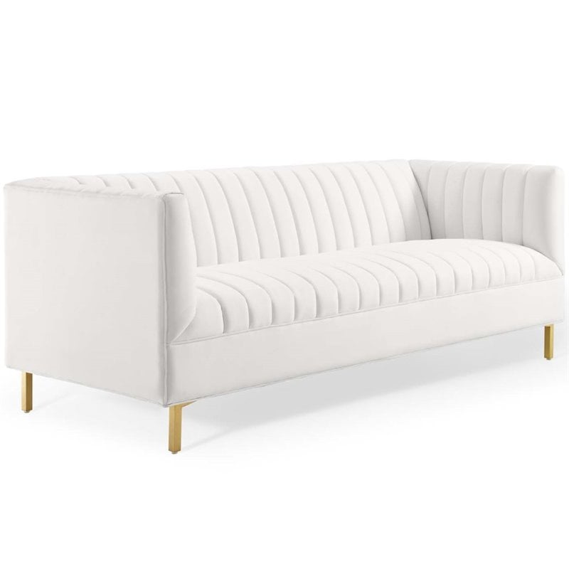 White Velvet Tufted Sofa | Baci Living Room