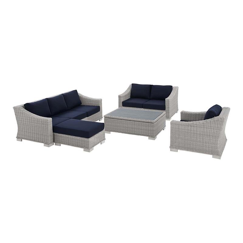 Modway Conway 5-Piece Patio Aluminum/Rattan Furniture Set in Light Gray ...