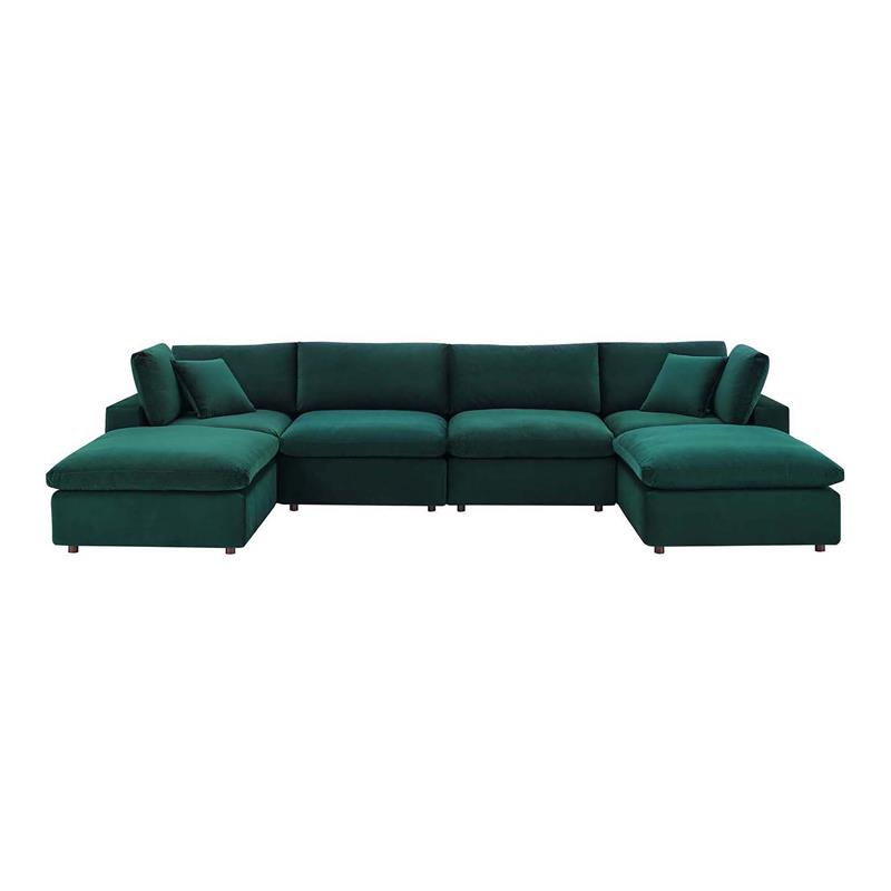 Modway Commix 6-Piece Performance Velvet Sectional Sofa in Green | Bush ...