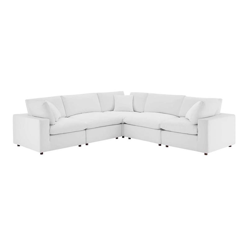Modway Commix 119" 5-Piece Performance Velvet Sectional Sofa in White ...