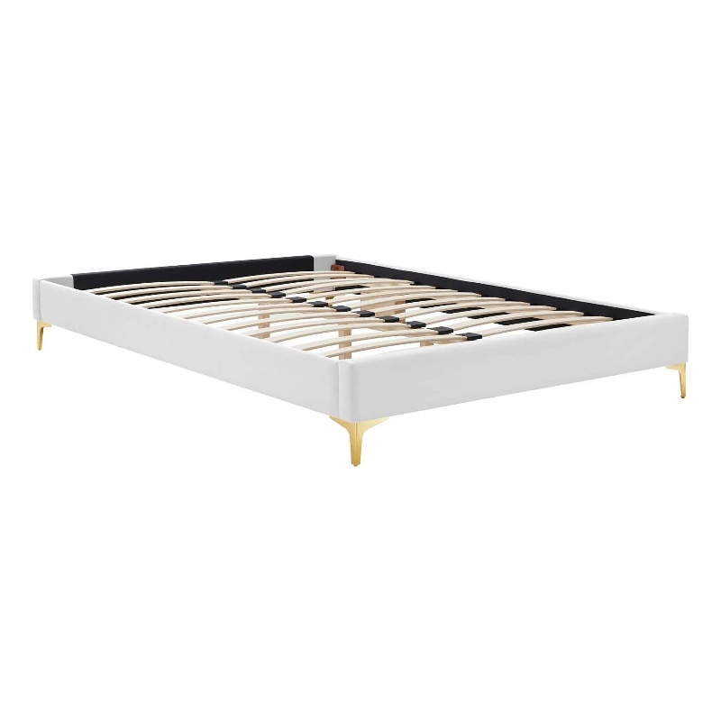 Modway Sutton Twin Modern Performance Velvet Bed Frame in White ...