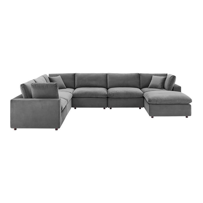 Modway Commix 7-Piece Performance Velvet Sectional Sofa in Gray ...