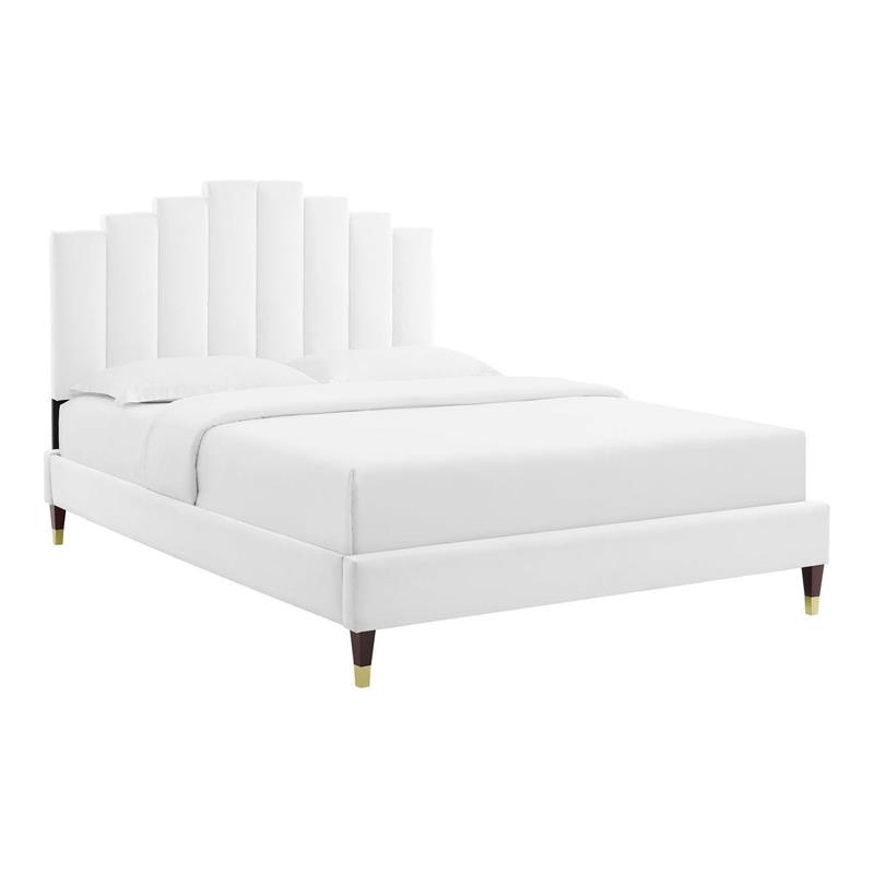 Modway Elise King Modern Performance Velvet Platform Bed In White