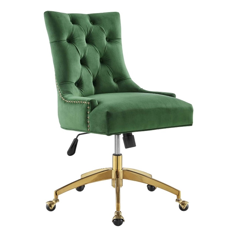 Modway Regent Modern Velvet Swivel Office Chair in Gold & Emerald Green ...