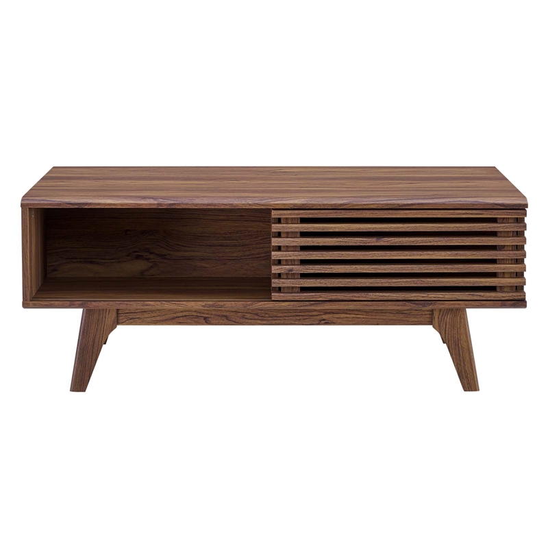Modway Render Wood Coffee Table with Sliding Door in Walnut Finish ...