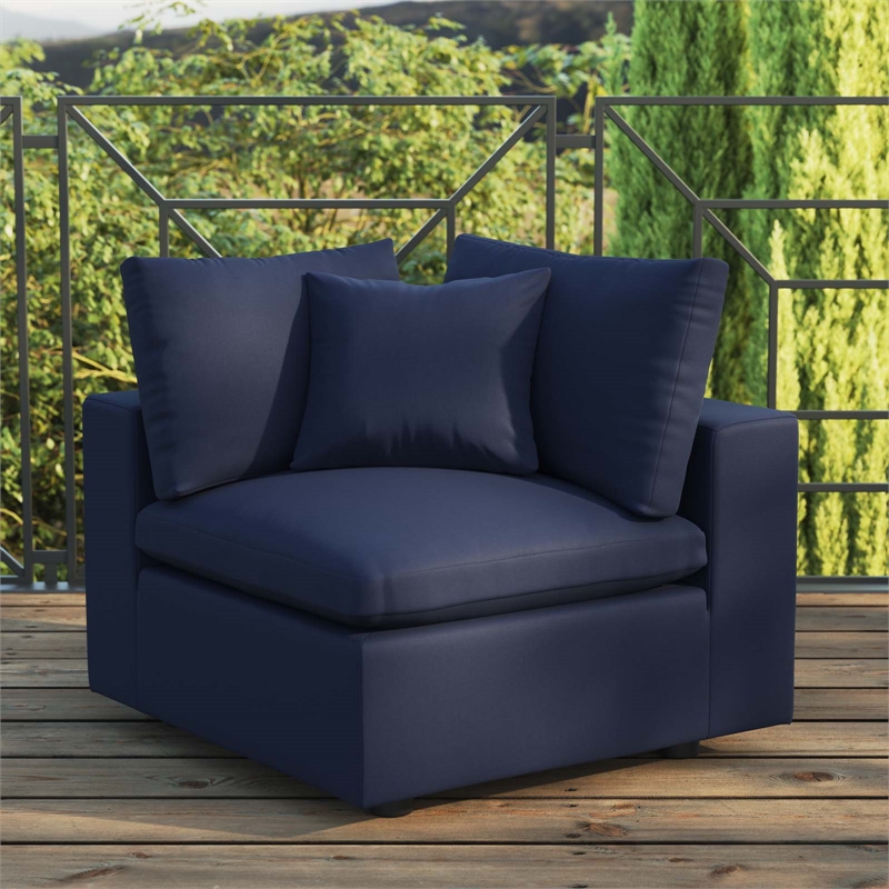 Modway Commix Modern Fabric Overstuffed Outdoor Patio Corner Chair in Navy