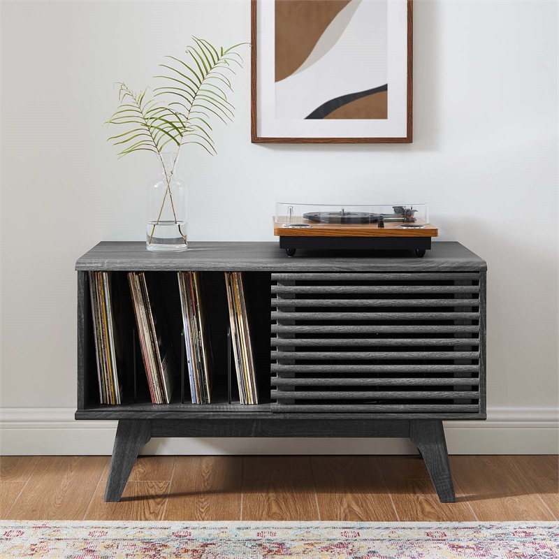 Modway Render Wood & Vinyl Record Display Stand with Sliding Door in ...