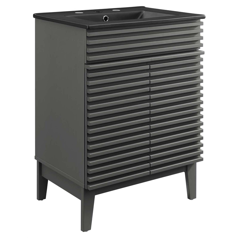 Modway Render Mid-Century Modern Wood Bathroom Vanity in Gray/Black ...