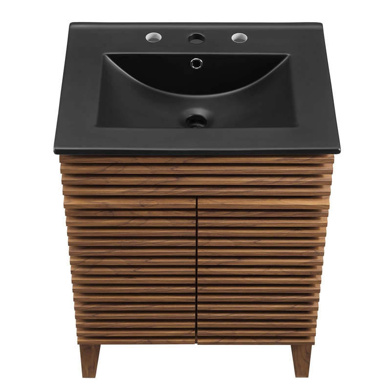 Modway Render 24" Modern Wood Bathroom Vanity in Walnut/Black ...