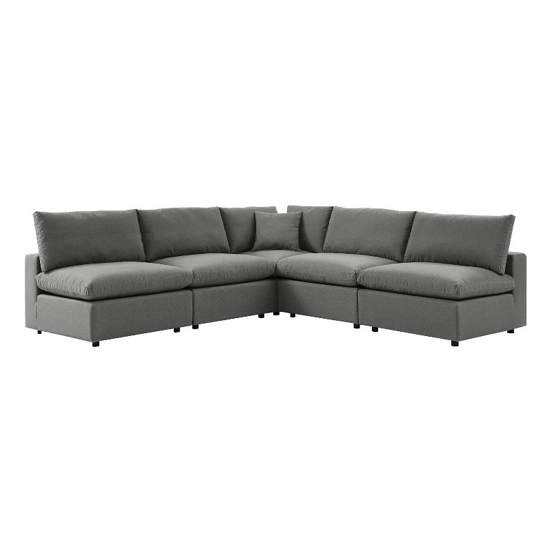 Modway Commix 5-Piece Modern Fabric Patio Sectional Sofa in Charcoal ...