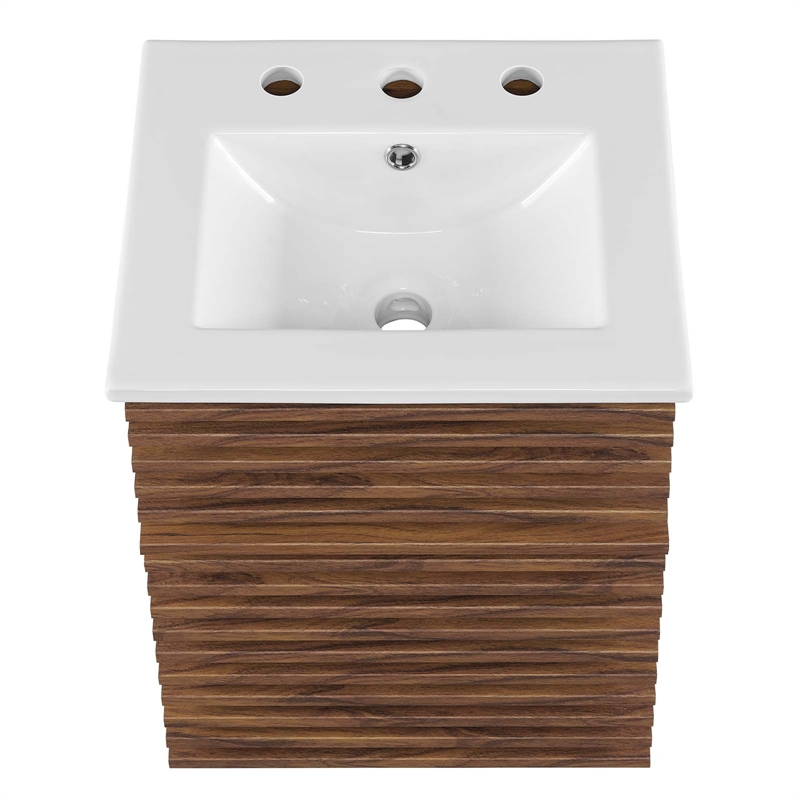 Modway Render 18" Wall-Mount Wood & Ceramic Bathroom Vanity in Walnut/White | Cymax Business