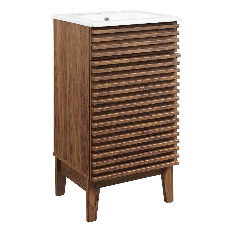 Modway Render 18" Wood & Ceramic Bathroom Vanity Cabinet in Walnut ...