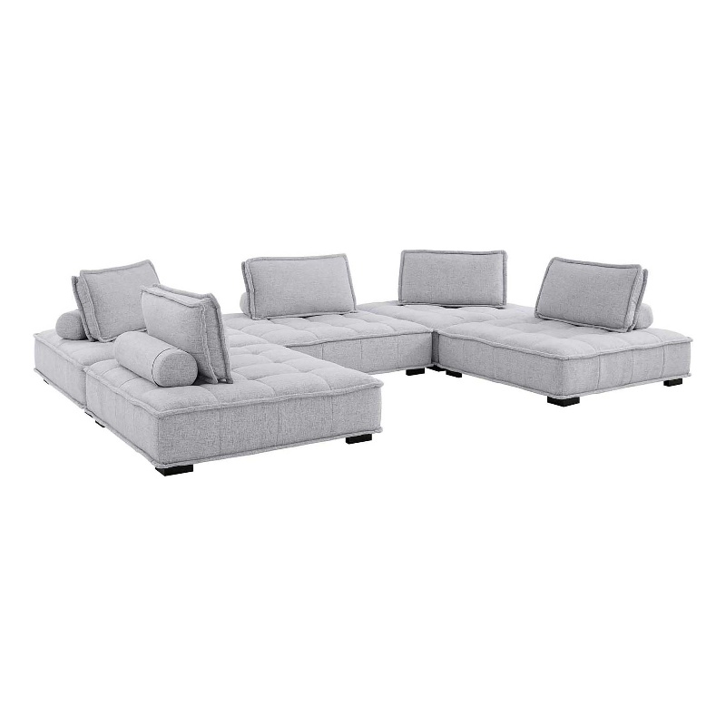 Modway Saunter 5-Piece Modern Tufted Fabric Sectional Sofa in Light ...