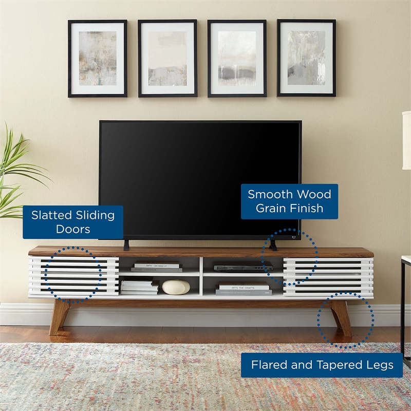 Modway Render 70"W Modern Wood TV Stand for TVs up to 78" in Walnut ...