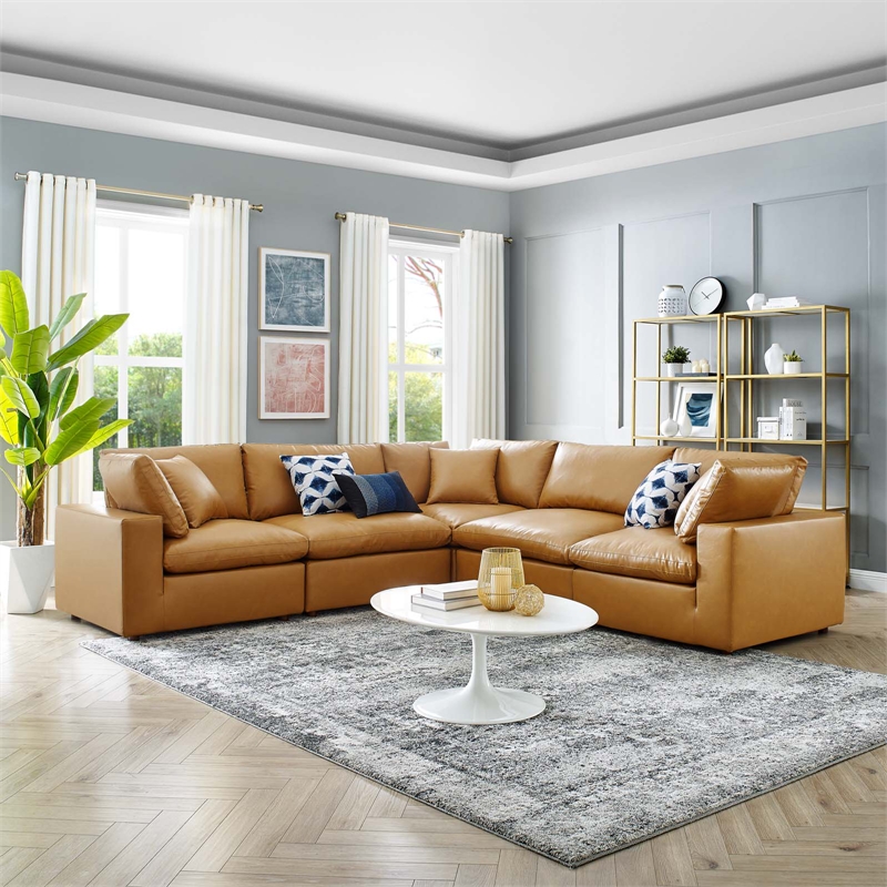 Tan faux leather corner sofa store