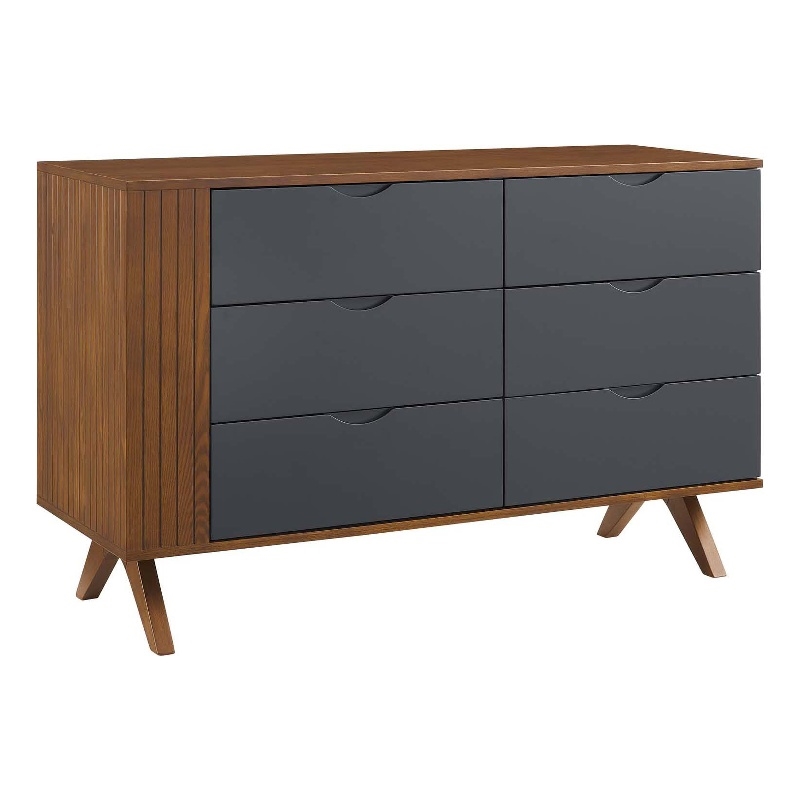 Modway Dylan Modern MDF Wood and Rubberwood Dresser in Walnut/Gray ...