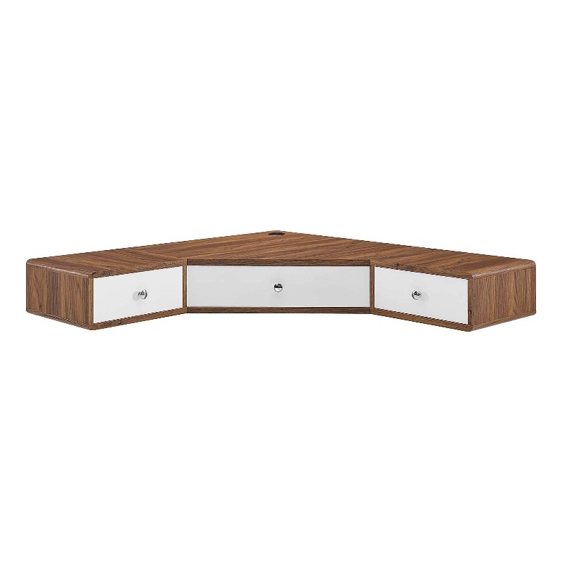 Modway Transmit 47" Wall Mount Corner Wood Office Desk in Walnut/White ...