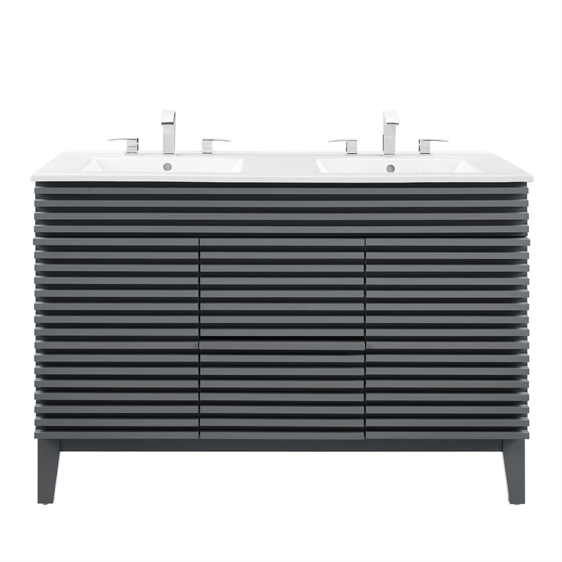 Modway Render 48" MDF Wood Double Sink Bathroom Vanity in Gray/White ...