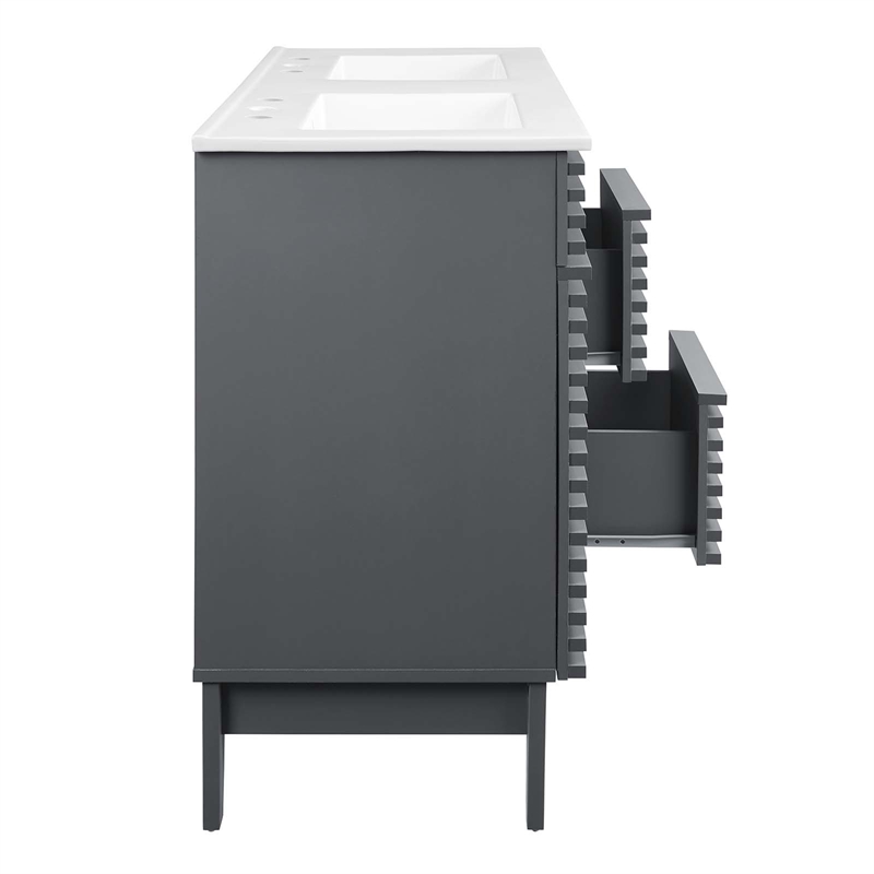 Modway Render 48" MDF Wood Double Sink Bathroom Vanity in Gray/White ...