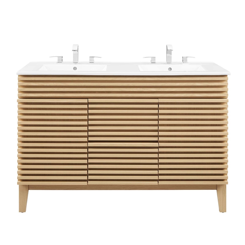 Modway Render 48" MDF Wood Double Sink Bathroom Vanity in Oak/White ...