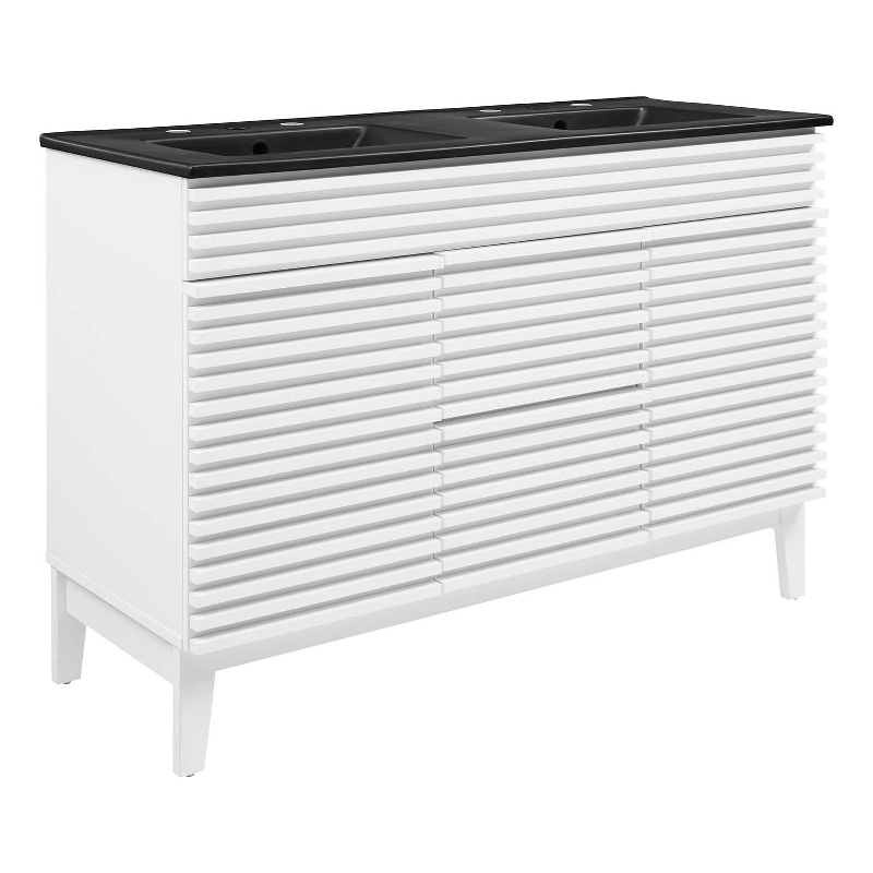 Modway Render 47.5" MDF Wood Double Sink Bathroom Vanity in White/Black ...