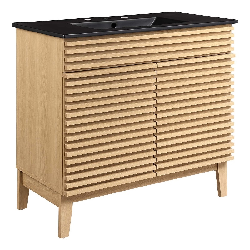 Modway Render 36" MDF and Particleboard Bathroom Vanity in Oak/Black ...