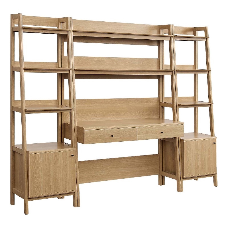 Modway Bixby 3-Piece Modern Style Wood Office Desk and Bookshelf - Oak ...