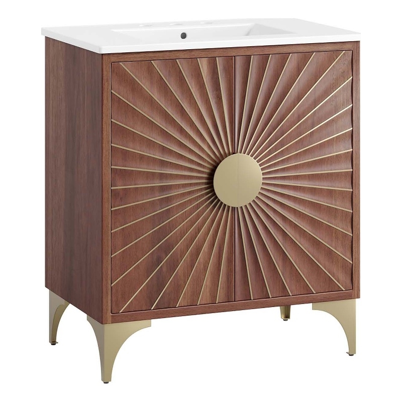 Modway Daylight 30" Solid Mango Wood Bathroom Vanity in White/Walnut ...