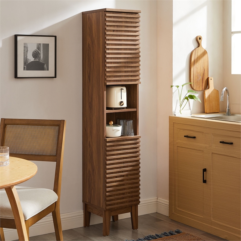 Render Tall Narrow Bathroom Storage Cabinet in Walnut | Cymax Business