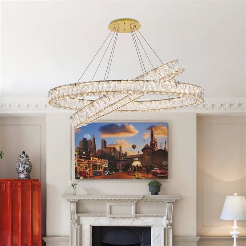 Elegant Lighting Monroe 2 Tier 41" Royal Cut LED Chandelier in Gold ...