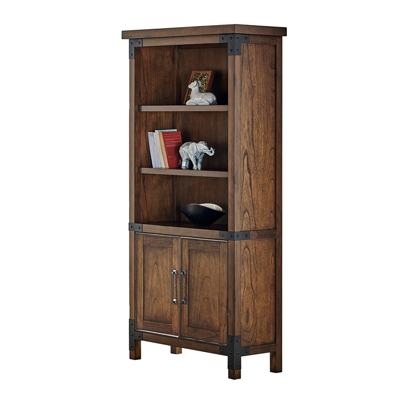 Rustic Open Wood Bookcase Office Shelving Storage Cabinet Fully ...