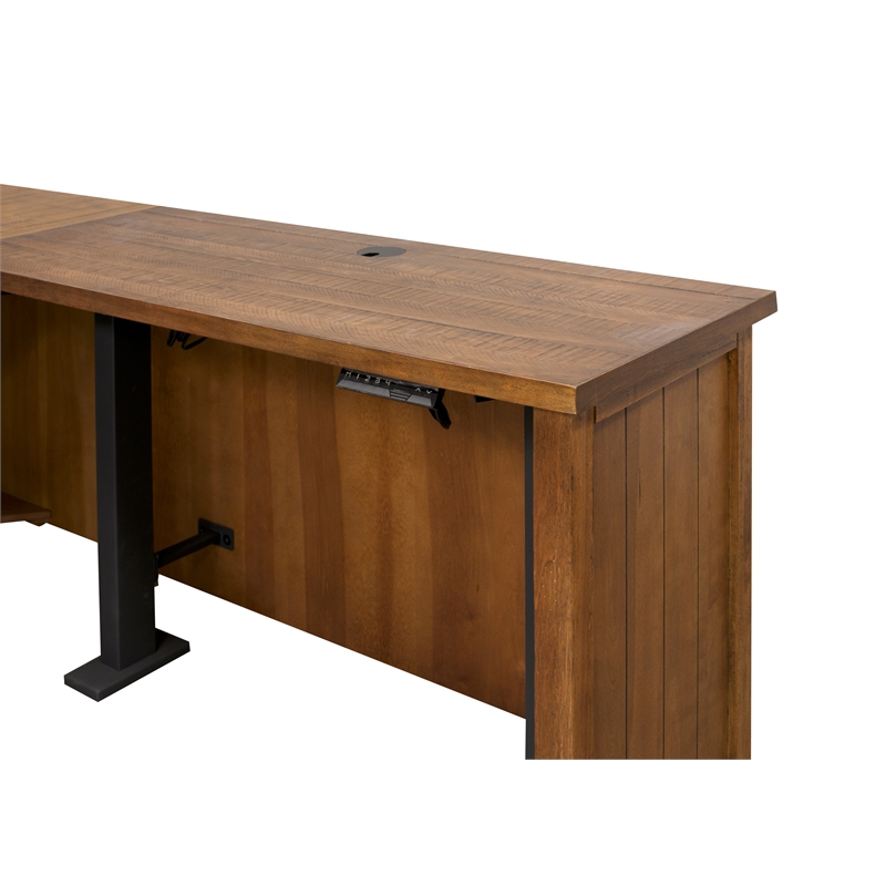 Rustic wood L-desk and return writing table office desk brown | Homesquare