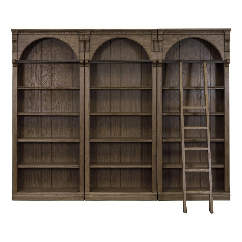 Traditional 8' Tall Wood Bookcase Wall With Ladder Office Bookcase ...