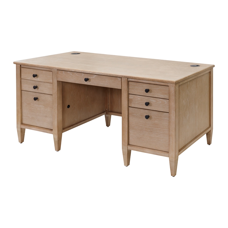 Modern Wood Double Pedestal Desk Wood Desk Fully Assembled Light Brown