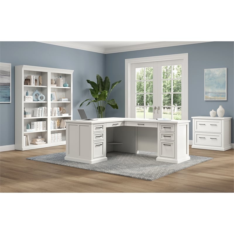 Modern Wood L-Desk & Return Writing Table & Return Office White | Cymax ...