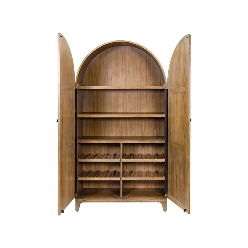 Coastal Arch shaped Bar Cabinet Dining Cabinet Fully Assembled Brown Wood