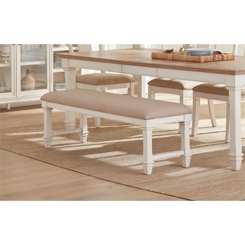 Traditional Wood Dining Table Bench Kitchen seat Fully Assembled White ...