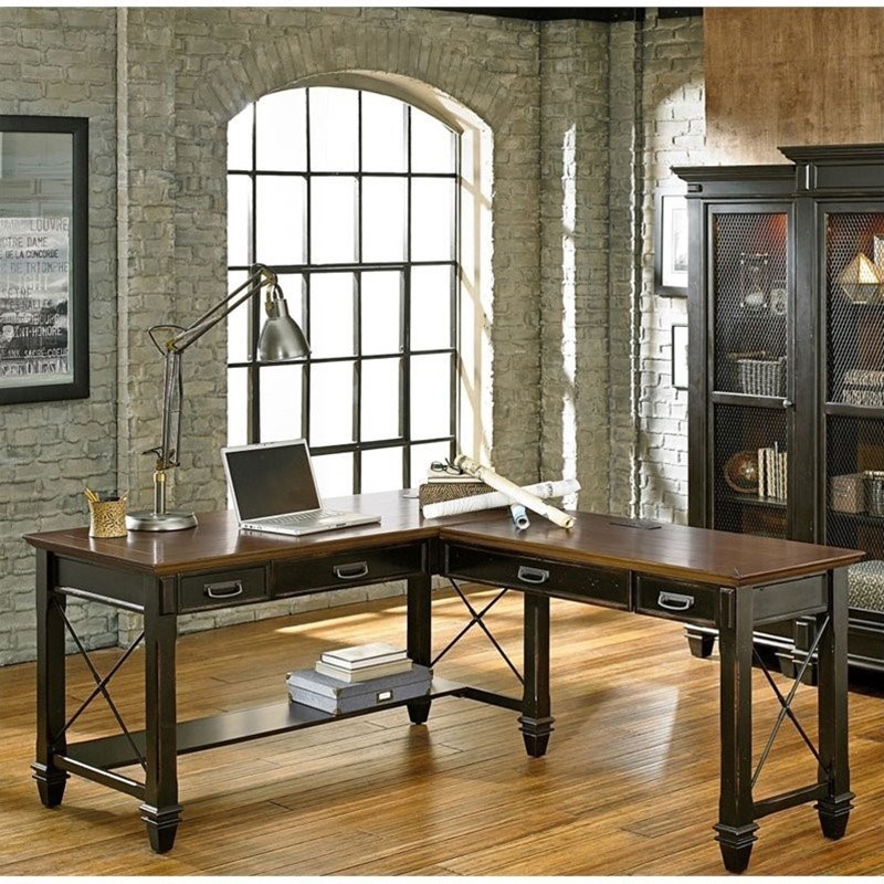 Hartford distressed black l shaped desk store