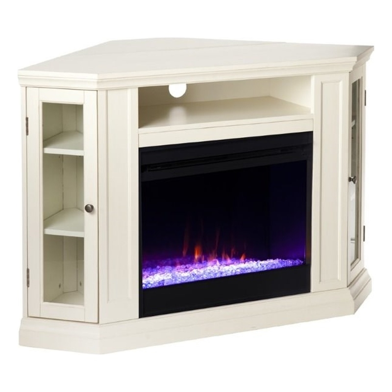SEI Furniture Claremont Color Changing Electric Fireplace in Ivory ...