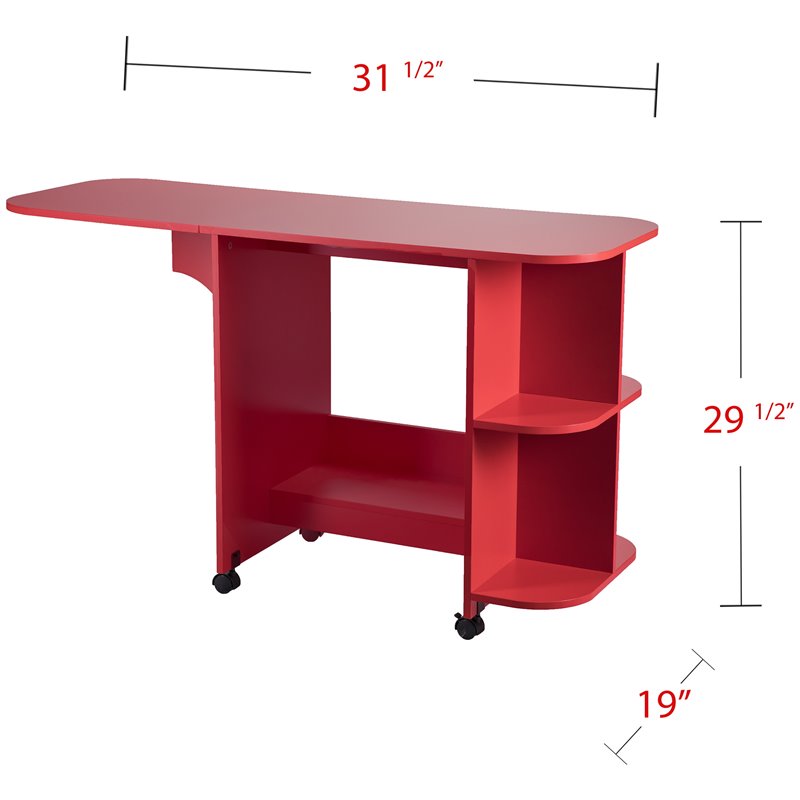 SEI Furniture Wooden Drop Leaf Mobile Sewing Craft Table in Farmhouse Red BushFurnitureCollection