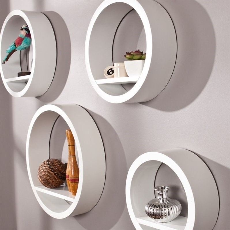 Southern Enterprises Bali Circle Display Shelf in White (Set of 4) - HZ3488