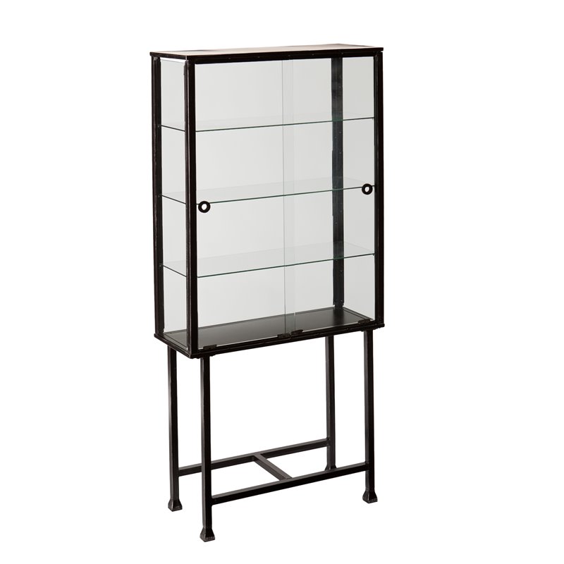 SEI Furniture Metal-Glass Sliding Door Display Cabinet in Black | Cymax ...