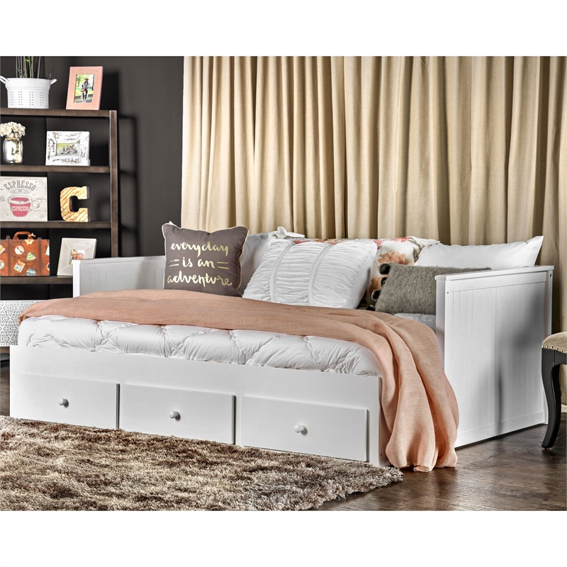 Furniture of America Aidan Cottage Wood Full Daybed with Drawers in White