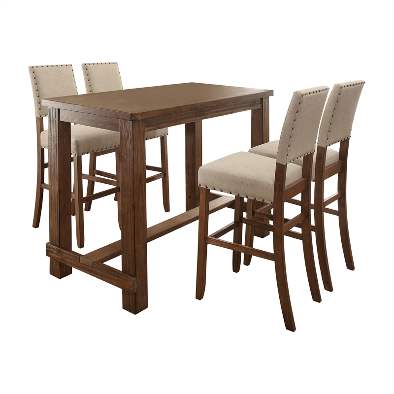 Furniture of America Sinuata Rustic Wood 5-Piece Bar Table Set in ...