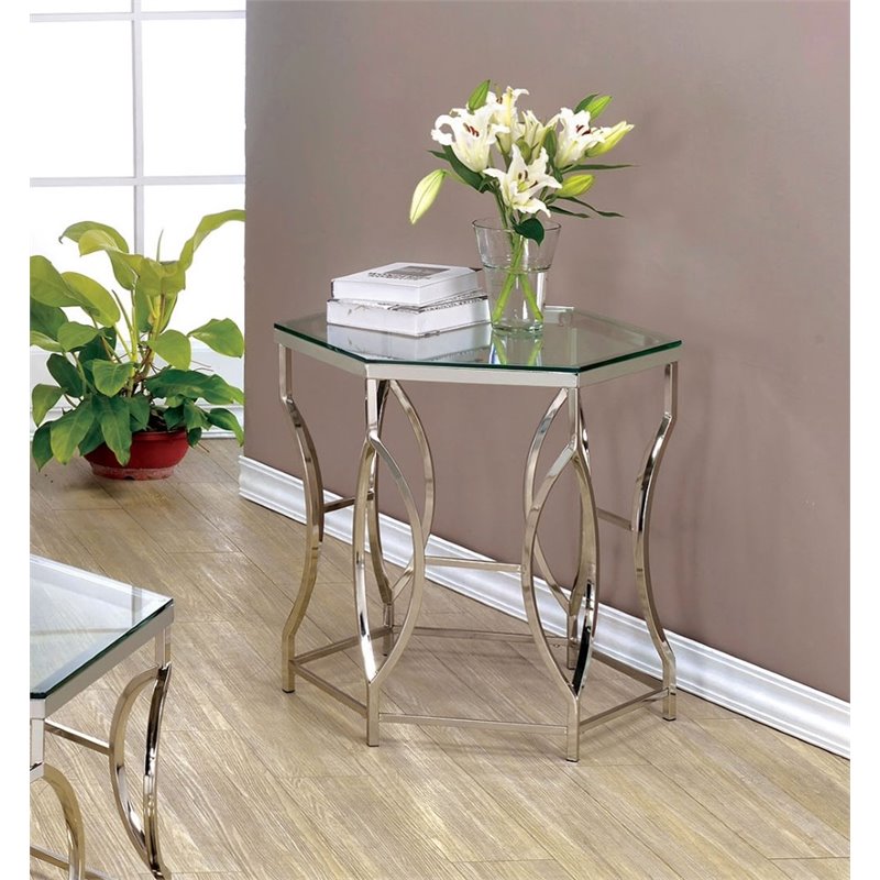Furniture of America Annette Contemporary Metal End Table in Chrome ...