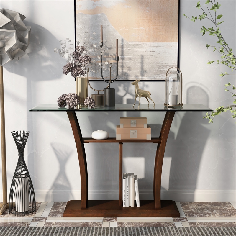Furniture of America Lantler Contemporary Glass Top Console Table in ...