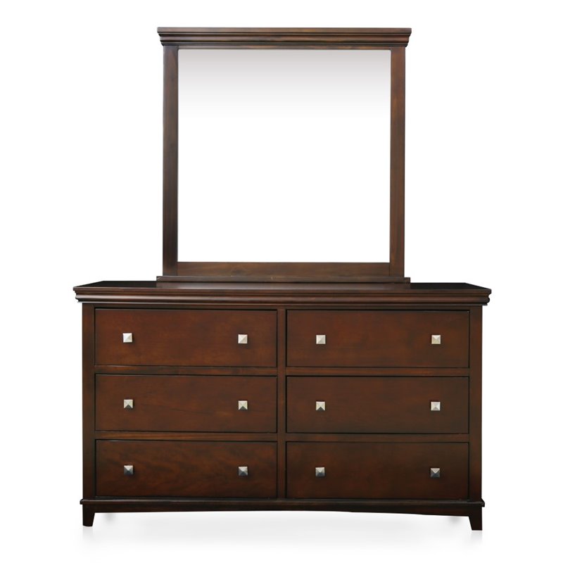 FOA Brighton 4pc Brown Cherry Wood Bed Set-King+Nightstand+Dresser ...