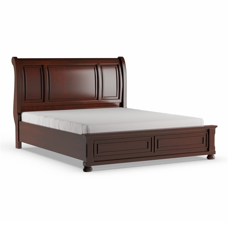 Furniture of America Caiden Solid Wood Platform King Bed in Cherry ...