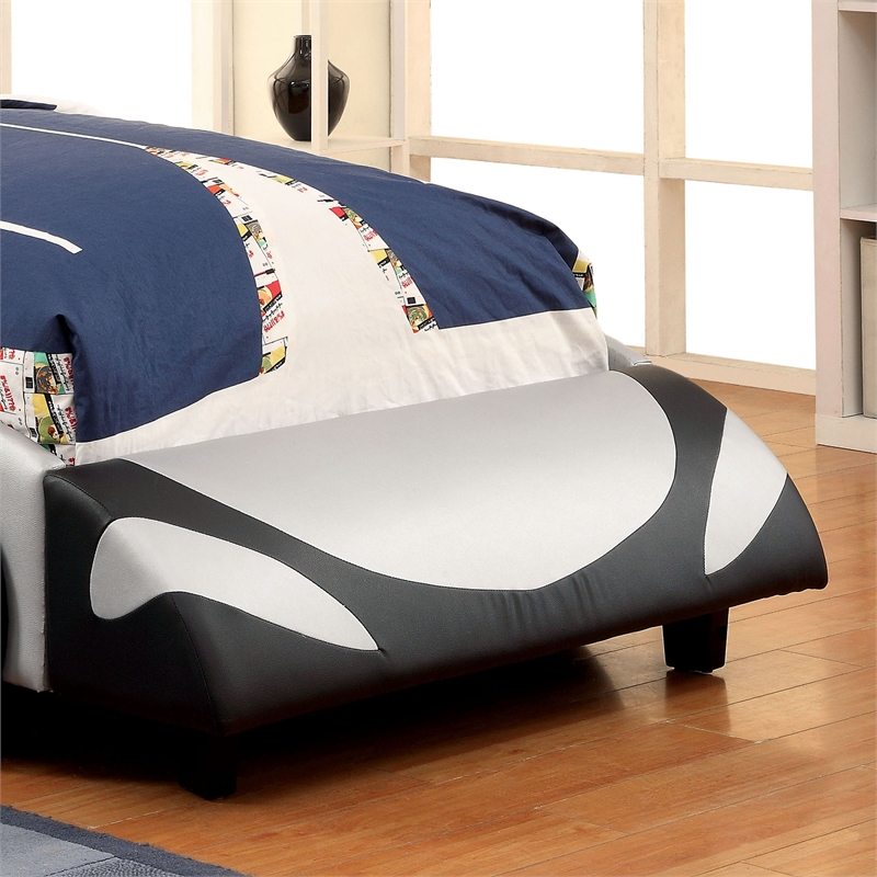 Furniture of America Coxx Faux Leather Twin Race Car Bed in Black and ...
