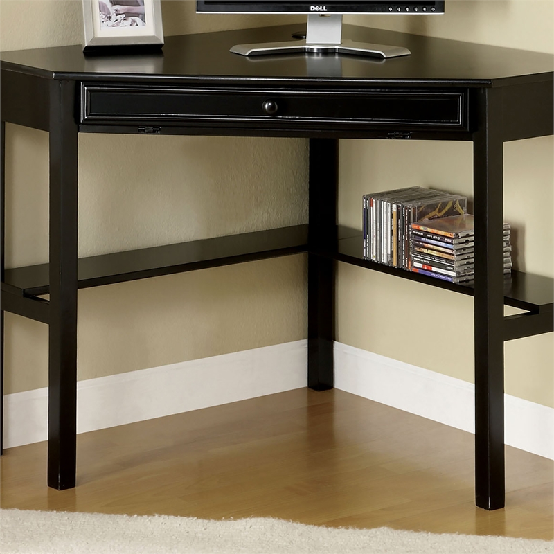 Furniture of America Jamel Wood 1-Shelf Corner Computer Desk in Black ...